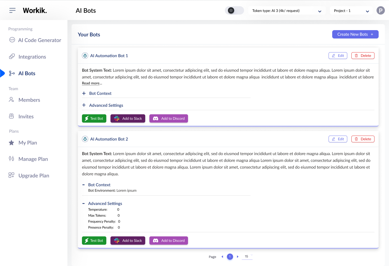 Create AI Chatbots (AI agents) easily with Workik for free