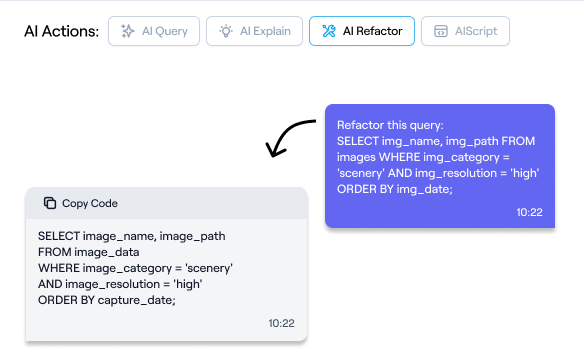 Generate queries on database using AI | Try for free