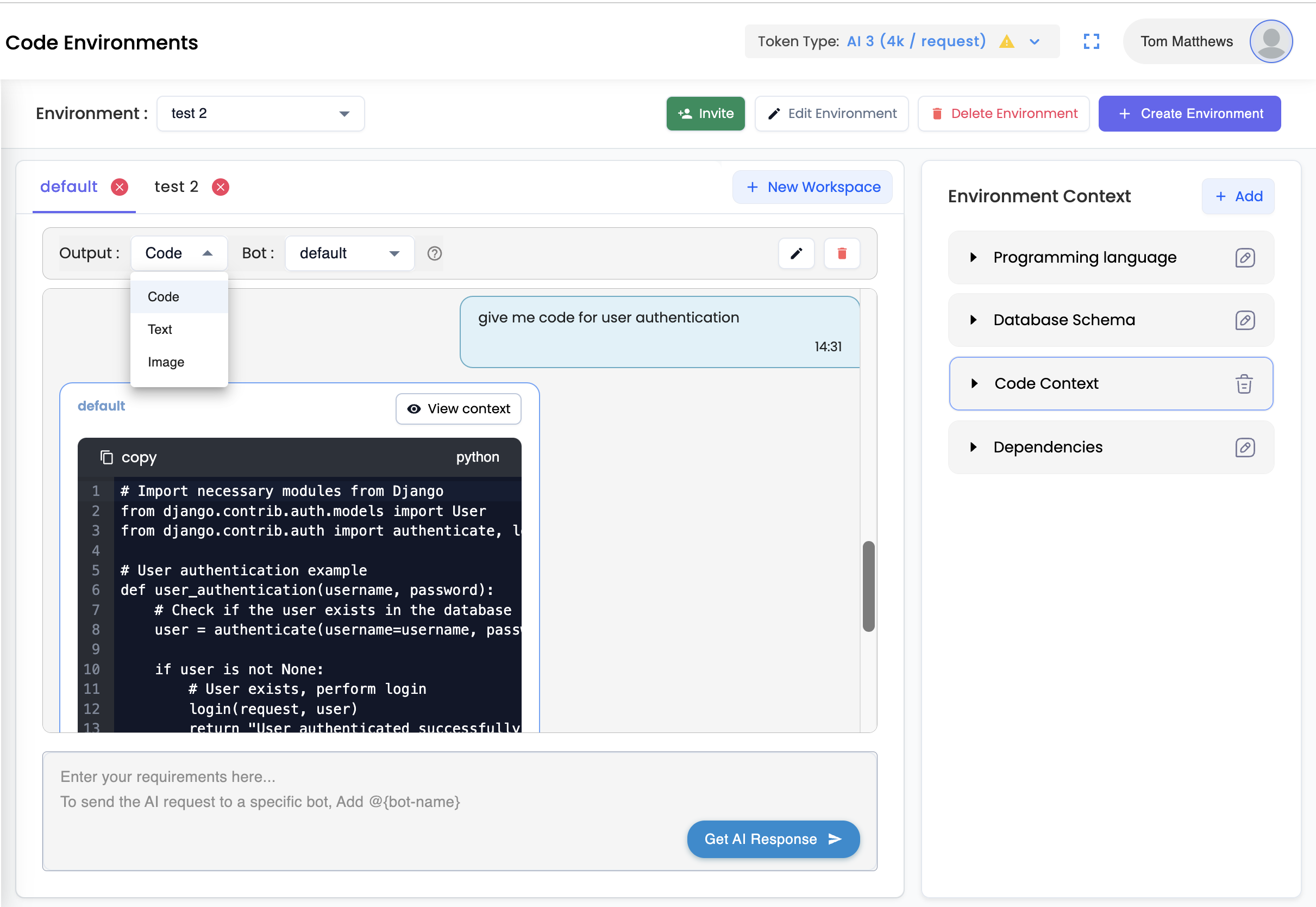 Workik Code Environments: Tailored AI Development Spaces