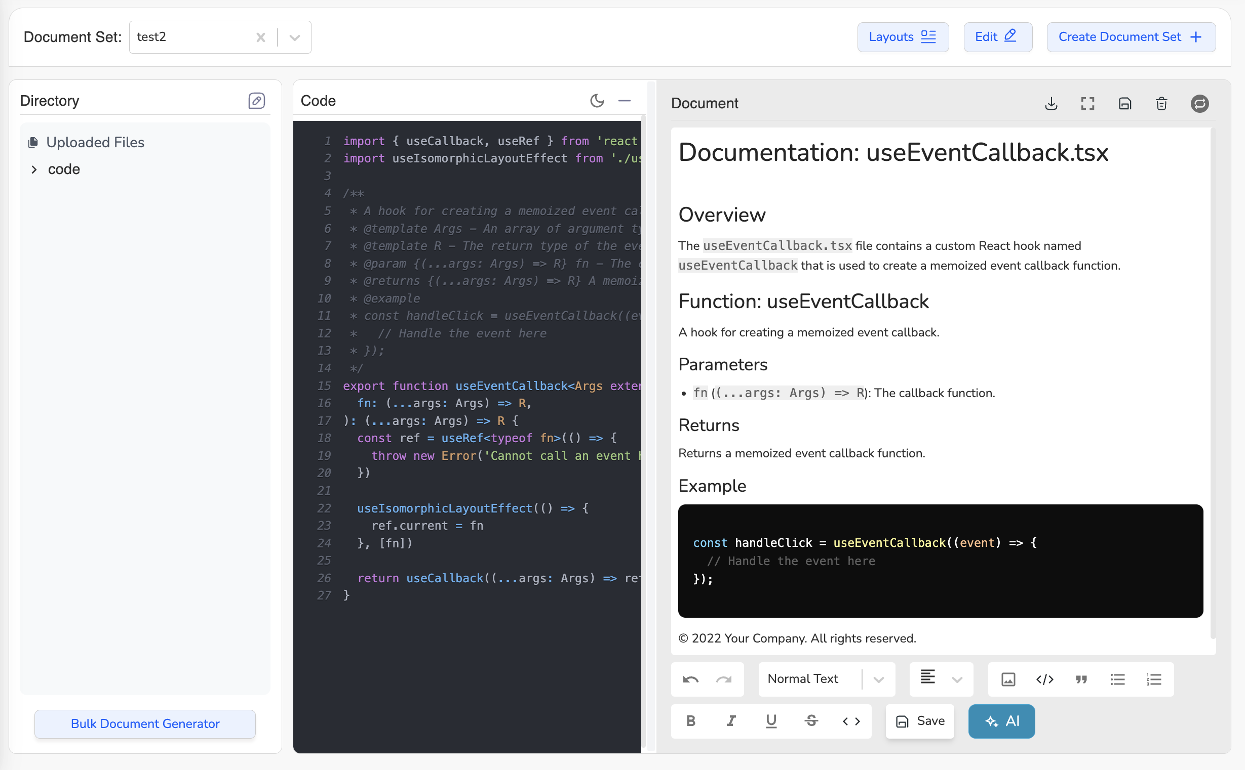 AI-Powered Code Documentation: Effortlessly document your codebase with AI.